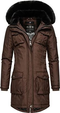 Navahoo Parka dhiver chaude pour femme avec capuche amovible et sac de courses supplémentaire Tiniis XS-XXL, Marron foncé, M