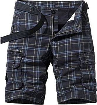 Generic Short de travail cargo en coton respirant l&eacute;ger taille &eacute;lastique pour homme Motif &eacute;cossais, Noir, 42-44