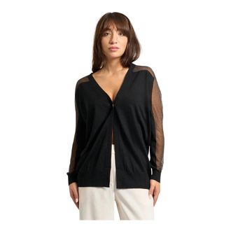 A|X Armani Exchange Schwarzer V-Ausschnitt Cardigan mit Transparentem Einsatz - - Knitwear - Damen - Schwarzk - S