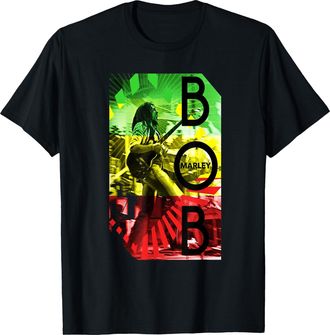 Bob Marley T-Shirt Rasta Stripe, Unisex Erwachsene, Klein, Multicolored, Kurzarm, Klassische Passform