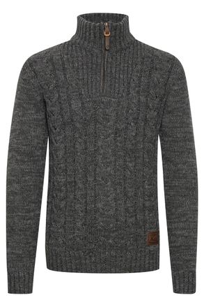 Solid SDPankraz Herren Strickpullover Troyer Grobstrick Pullover mit Zopfstrickmuster Reißverschluss 100% Baumwolle Regular fit, Größe:2XL, Farbe:Dark Grey 
