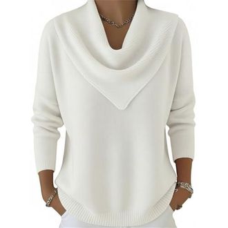Generic Pull élégant rétro doux à col triangle de couleur unie, pull en tricot confortable à manches longues pour femme, style cowl, mode dhiver, blanc, XXL