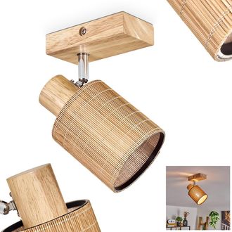 HOFSTEIN Deckenleuchte Kinnared, moderne Deckenlampe aus Holz/Metall/Bambus in Naturfarben/Chromfarben/Braun, Leuchte 1-flammig im skandinavischen Design mit v