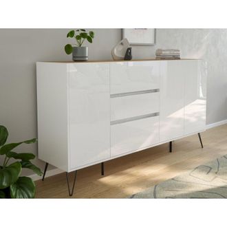 Magnolia Home Sideboard Yako XL 180cm 3 SoftClose 3 T&uuml;ren Wei&szlig;/Eiche Top