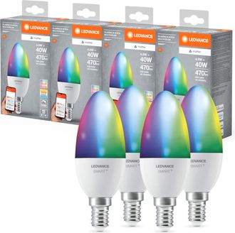 Ledvance SMART+ MATTER LED-Lampe, kompatibel mit Google, Alexa, Apple, wei&szlig;e Frost-Optik, 4,9W, 470lm, E14, Farblicht & Wei&szlig;licht, App- oder Sprachsteuerung, b