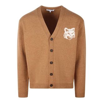 Maison Kitsuné Homme, Pulls, Brun, Taille: XL Cardigan en laine Tête de Renard Fox Head
