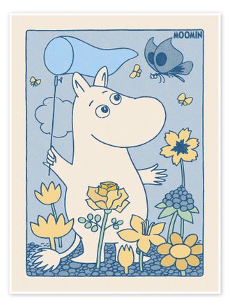 Posterlounge Schmetterlinge fangen Poster 30 x 40 cm Blau Wandbilder Wanddeko