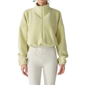 Generic Veste polaire &agrave; fermeture &eacute;clair pour femme, sweat surdimensionn&eacute; &agrave; col montant avec poignets c&ocirc;tel&eacute;s pour une tenue d&eacute;contract&eacute;e, vert clair, S
