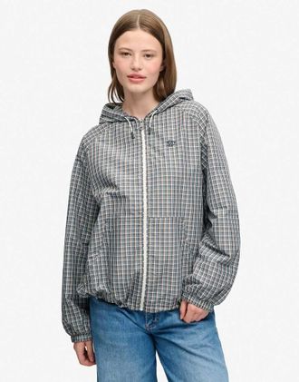 Superdry karierte Raglan-Windbreaker-Jacke in kleinem braunem Karomuster