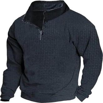 Generic Sweat à capuche zippé gaufré pour homme : demi-fermeture éclair pour homme - Pull vintage à manches longues - Pull ample à col montant avec poche 1/4 
