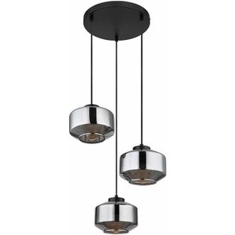 Globo Lighting Pendellampe Esstisch Wohnzimmerleuchte schwarz 3-flammig H&auml;ngeleuchte modern, bauchige Glasschirme, Metall schwarz rauch, 3x E27, DxH 40x120 cm