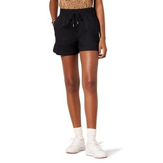 Amazon Essentials Short Facile &agrave; Enfiler en Coton Extensible &agrave; Taille mi-Haute, Coupe d&eacute;contract&eacute;e Femme, Noir, S