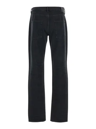 Saint Laurent Mens Slim Jeans With Logo Patch Black Cotton