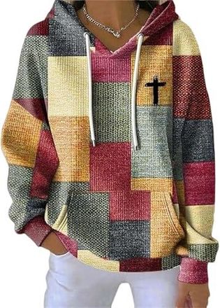 Generic My Faith World Clothing Sweat-shirt &agrave; rayures chr&eacute;tiennes pour femme Style vintage, Rouge, 14XL