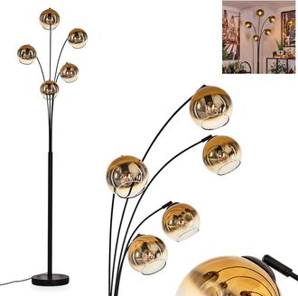 HOFSTEIN Stehleuchte Koyoto, Stehlampe aus Metall/Glas in Schwarz/Goldfarben/Klar, Leuchte im modernen Retro/Vintage-Design mit Schirmen aus Glas (&Oslash; 15cm) u. F