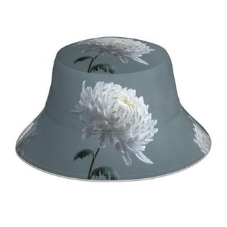 Generic Chapeau De Seau Unisexe Image De Chrysanth&egrave;mes Blancs Chapeaux De Visi&egrave;re Pliable Respirant Bonnet De Soleil, pour La Randonn&eacute;e, Plage, Sports, 56-58c