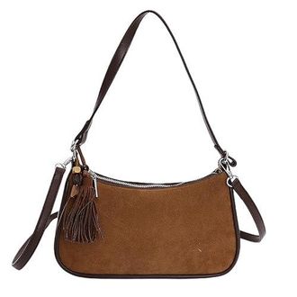 Generic Sac &agrave; main Hobo en polyur&eacute;thane avec fermeture &eacute;clair - Sac &agrave; main sous les aisselles - Cha&icirc;ne avec pendentif pour femme - Travail et voyage, marron, 