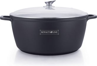 Royalty Line Marmorbeschichteter Stieltopf 24 cm mit Glasdeckel Aluminium Druckguss - Marmorbeschichtung