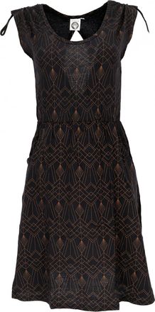 Guru Shop Ethno Minikleid, Bedrucktes Goakleid, Rückenfreies Kleid - Schwarz, Damen, Baumwolle, Size:S