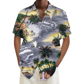 Generic Chemise hawa&iuml;enne d&eacute;t&eacute; pour homme - Motif palmier hawa&iuml;en des Cara&iuml;bes - Chemise amusante &agrave; manches courtes boutonn&eacute;e - Coupe ample - Style cubain - S
