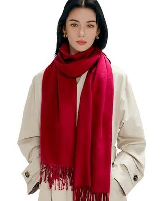 Maamgic Foulard Echarpe xxl echarpe printemps Femme Homme 200 * 70CM Hiver Touch&eacute; Soyeux Multi-Couleur El&eacute;gant Ch&acirc;le Doux pour Mariage Party Soiree, Rouge, Ta