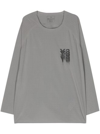 Yohji Yamamoto t-shirt perforé à logo imprimé - Gris