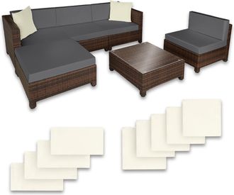 TecTake Gartenmöbel Set, Lounge aus Poly Rattan und Aluminium, Balkon Möbel Set mit 10 cm Polsterung und Kissen, ideal für Garten und Balkon, 2 Sessel, 2 Ecks