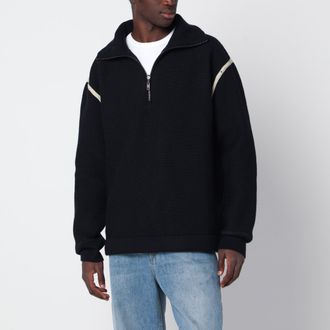 Maison Margiela Blauer Wollpullover mit Ellbogenflicken