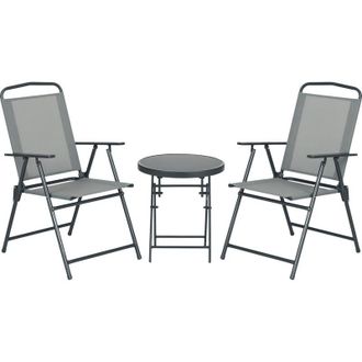 OUTSUNNY Bistro-Set 3-teilig aus Metall Wetterfest Gartenm&ouml;bel Set mit klappbar Glastisch Gartenst&uuml;hlen Outdoor Balkonm&ouml;bel Set Sitzgruppe Balkonset