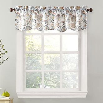 No. 918 Signy Küchenvorhang, Jakobean Muster, halbtransparent, 137,2 x 35,6 cm, Weiß