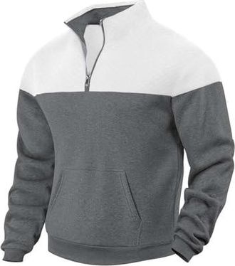 Generic Pull à col rond pour homme - Tendance - Décontracté - Manches longues - Demi-fermeture éclair - Pull chaud et ajusté, gris, XXL