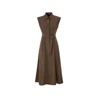 Brunello Cucinelli Femme, Robes, Brun, Taille: 36 FR Robe Chemisier en Twill Textur&eacute;