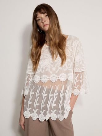 Apricot Embroidered Mesh Layered Top