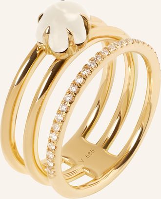 Vieri Vieri Ring Wolke Milchquarz Brillant Pav&eacute; Dreireihig gold