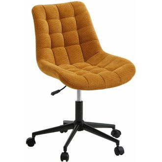 IDIMEX Chaise de bureau VASILO en velours c&ocirc;tel&eacute; - Jaune moutarde