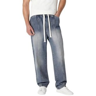 Generic Pantalon de jogging en jean noir pour homme avec coutures contrastées, coupe régulière confortable et taille élastique pour un look décontracté et déc