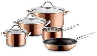 M&auml;ser M&auml;ser Asterion Set de casseroles au design moderne cuivr&eacute; 4 casseroles, 1 po&ecirc;le antiadh&eacute;sive et 3 couvercles en verre pour tous feux dont induction, a