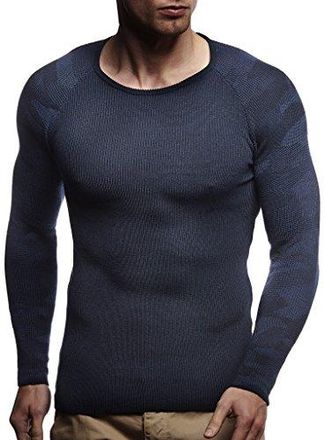 LEIF NELSON LN1765 - Pull &agrave; coupe &eacute;troite - En tricot fin - Col rond - &Agrave; manches longues - Pour homme - Id&eacute;al pour lhiver et l&eacute;t&eacute;, bleu fonc&eacute;, XXL