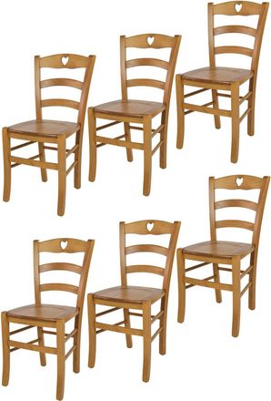 Tommychairs Tommychairs - 6er Set Stühle Cuore für Küche und Esszimmer, Robuste Struktur aus Buchenholz in der Farbe Eichenholz lackiert und Sitzfläche aus Holz