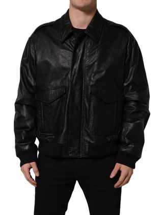 Dolce & Gabbana Black Leather Full Zip Men Biker Jacket Clothing