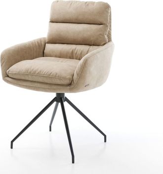 DELIFE Esszimmerstuhl Abelia-Flex mit Armlehnen Mikrofaser Beige Vintage Kreuzgestell konisch Schwarz, Esszimmerstühle