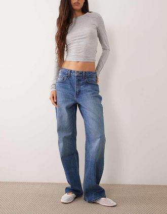 Abercrombie & Fitch Curve Love jean droit d&eacute;contract&eacute; ann&eacute;es 90 bleu moyen