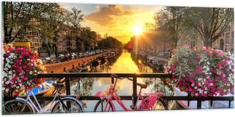 Arttor Wandbilder Dekoration Wohnzimmer Bikes Kanal Amsterdam Architektur Panorama Bilder auf Glas 120x50cm Glasbild Schlafzimmer K&uuml;che Wand Kunstdruck Art G