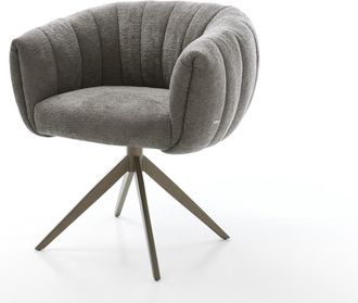 DELIFE Drehstuhl Jada-Flex Boucl&eacute; Soft Schlamm Kreuzgestell breit Effektfinish Titan 360&deg; drehbar Wippfunktion Taschenfederkern, Esszimmerst&uuml;hle