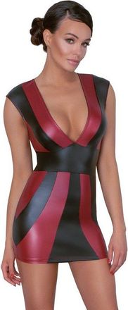 Cottelli Collection Minikleid Wetlook Kleid - schwarz, rot (1-tlg) Tiefer Ausschnitt vorne und hinten