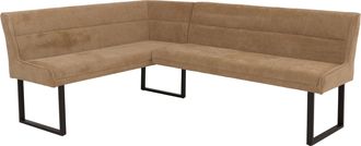 Mendler Eckbank HWC-O81, Esszimmerbank Bank, Öko-Tex (310g/m²) Chenille Stoff/Textil Metall 159x210cm - Hellbraun