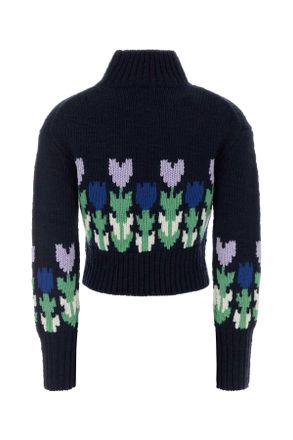Chlo&eacute; Floral Intarsia Wool Sweater - Navy
