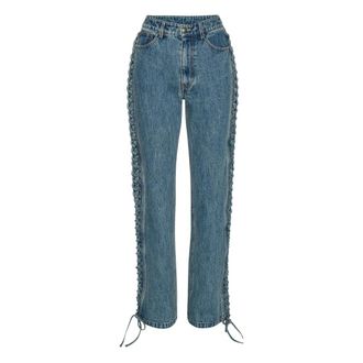 Rotate Organische Baumwoll-Straight-Leg-Jeans mit Schn&uuml;rdetail - - Jeans - Damen - Blau - W25