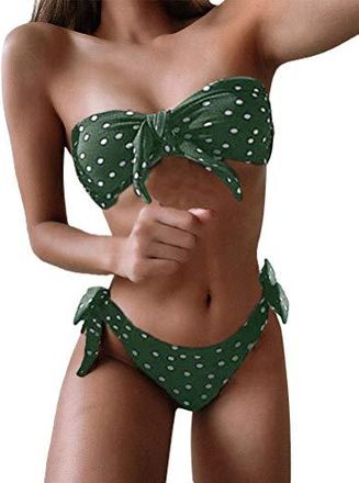 ORANDESIGNE Maillot De Bain Femme Polka Dot Ensembles Deux Pièces Bikini Push Up Maillot Plage sans Bretelles Bandeau Swimwear C Vert 42