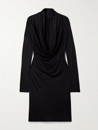 Helmut Lang Midikleid Aus Gl&auml;nzendem Jersey Mit Raffungen - Schwarz